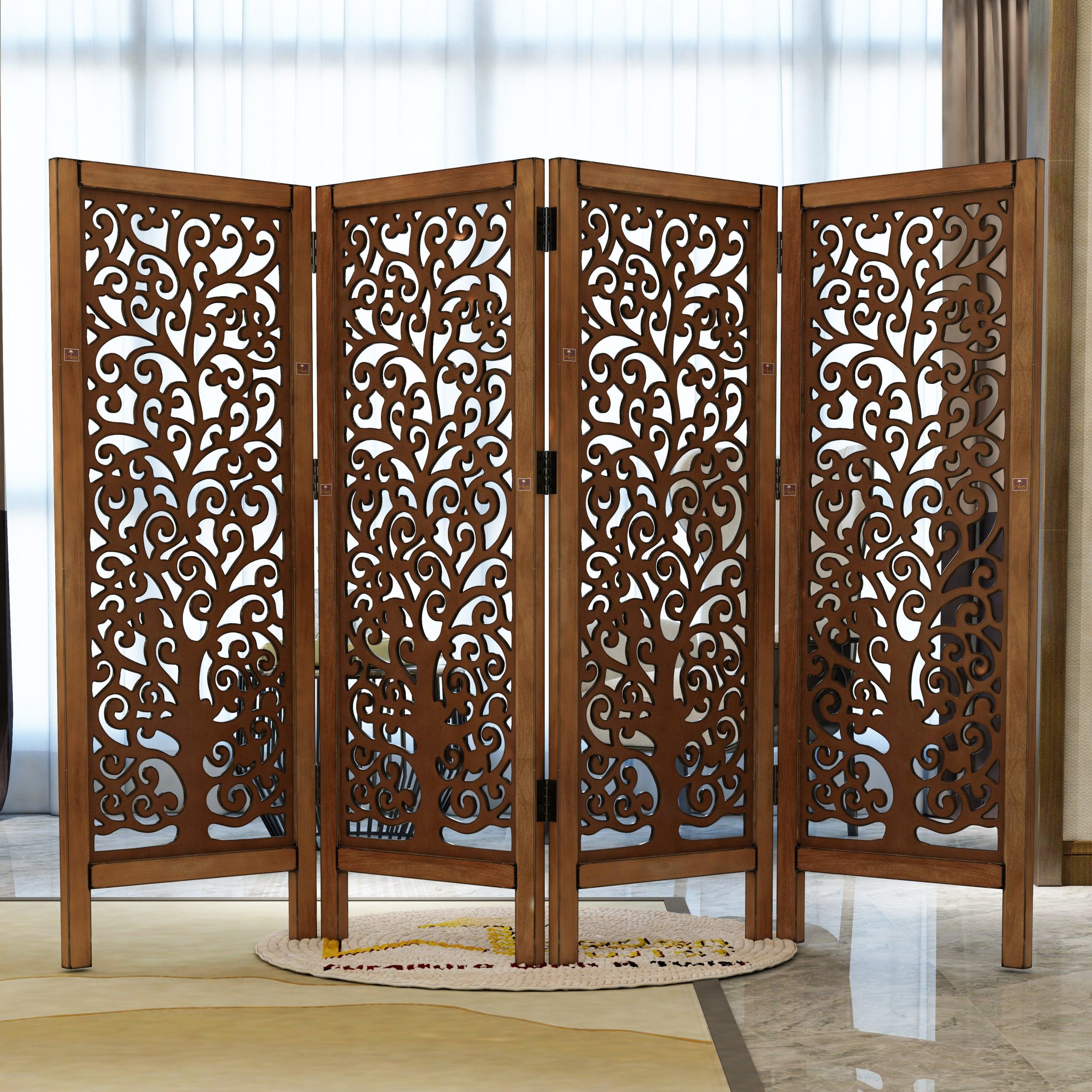 Solid Wood Room Divider Separator 4 Panel – Rajghar