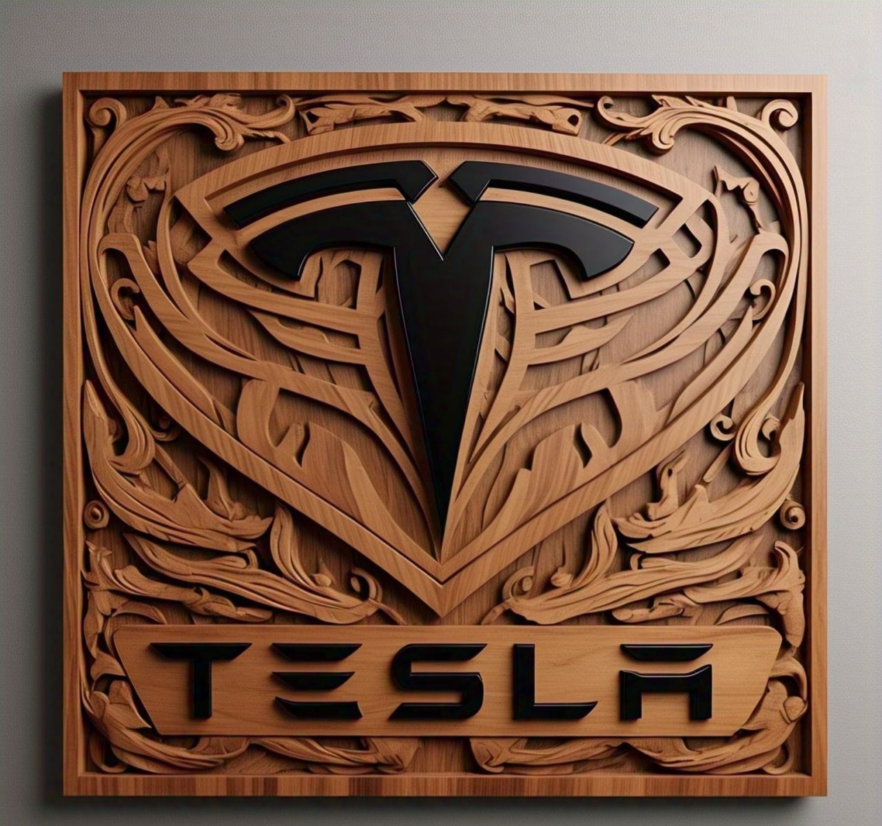 Nature Meets Technology The 2025 Tesla Wooden Logo – Rajghar