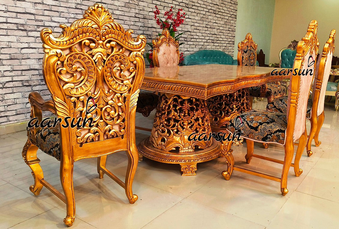 Luxury Chhaava Dining Table Antique Gold leaf Top design 2025 – Rajghar