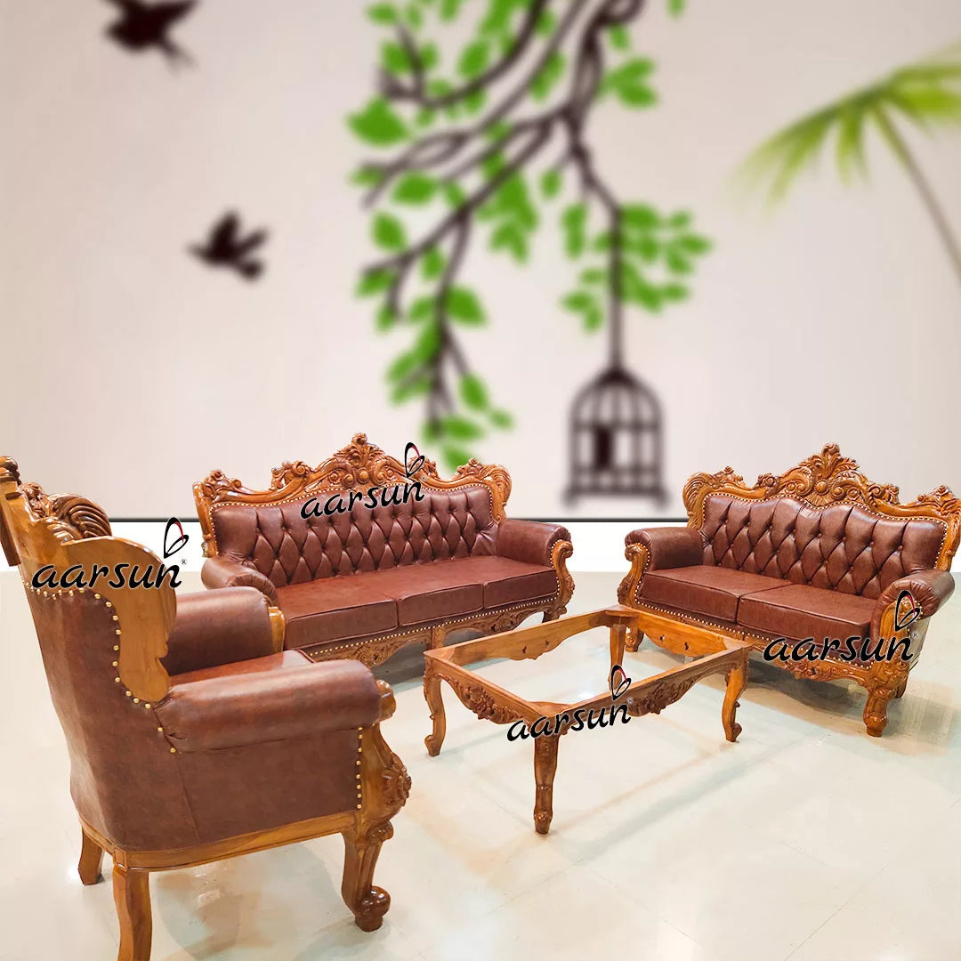 Royal Brown Leather Sofa (2025) | Rajghar - Premium Wooden Furniture
