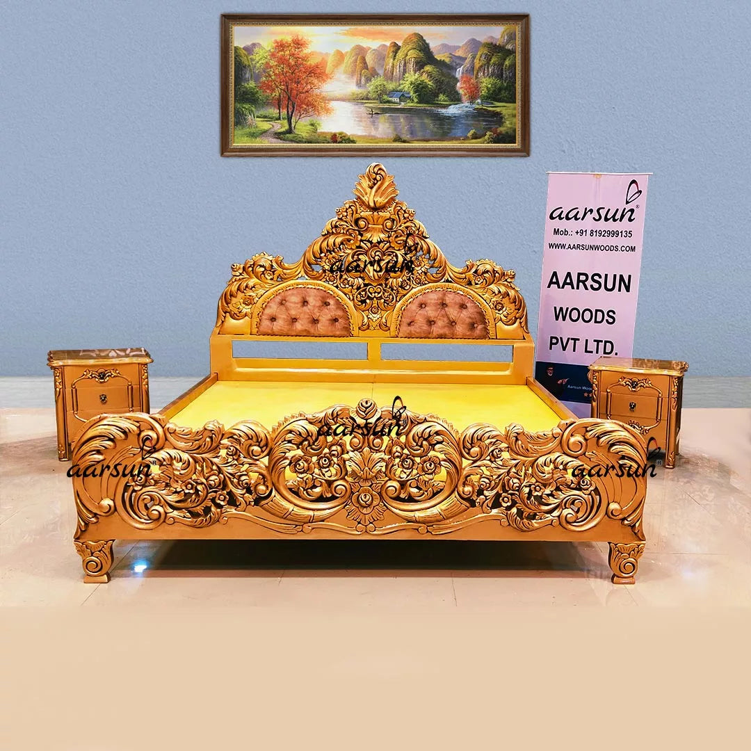 Luxury King Golden Bed (2025) | Rajghar - Premium Wooden Furniture