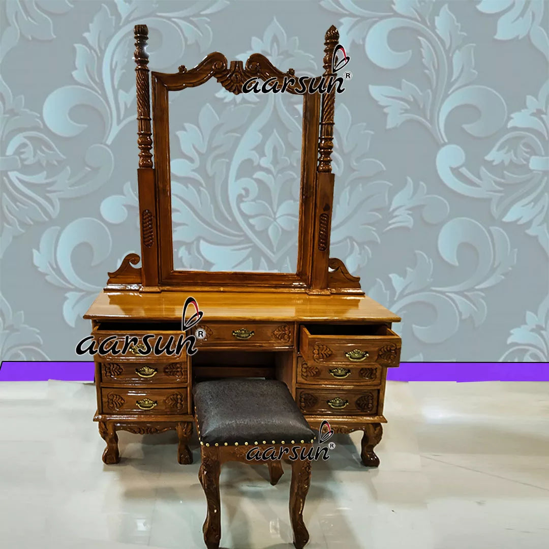 Solid Wood Dresser with Stool: 2025 Design – Rajghar
