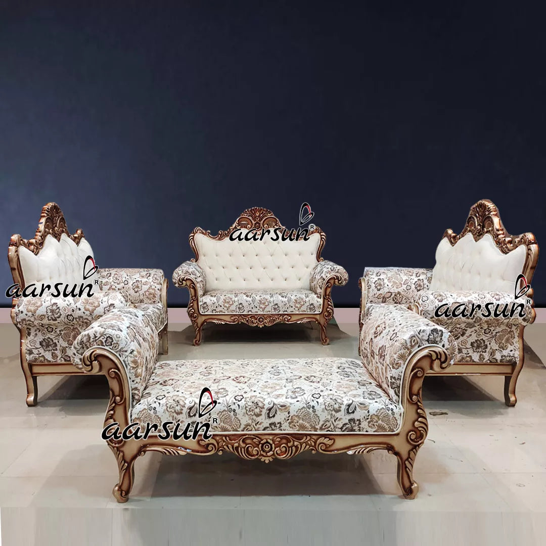 Luxury Wooden Gold Sofa Set 2025 | Rajghar - Premium Wooden Furniture