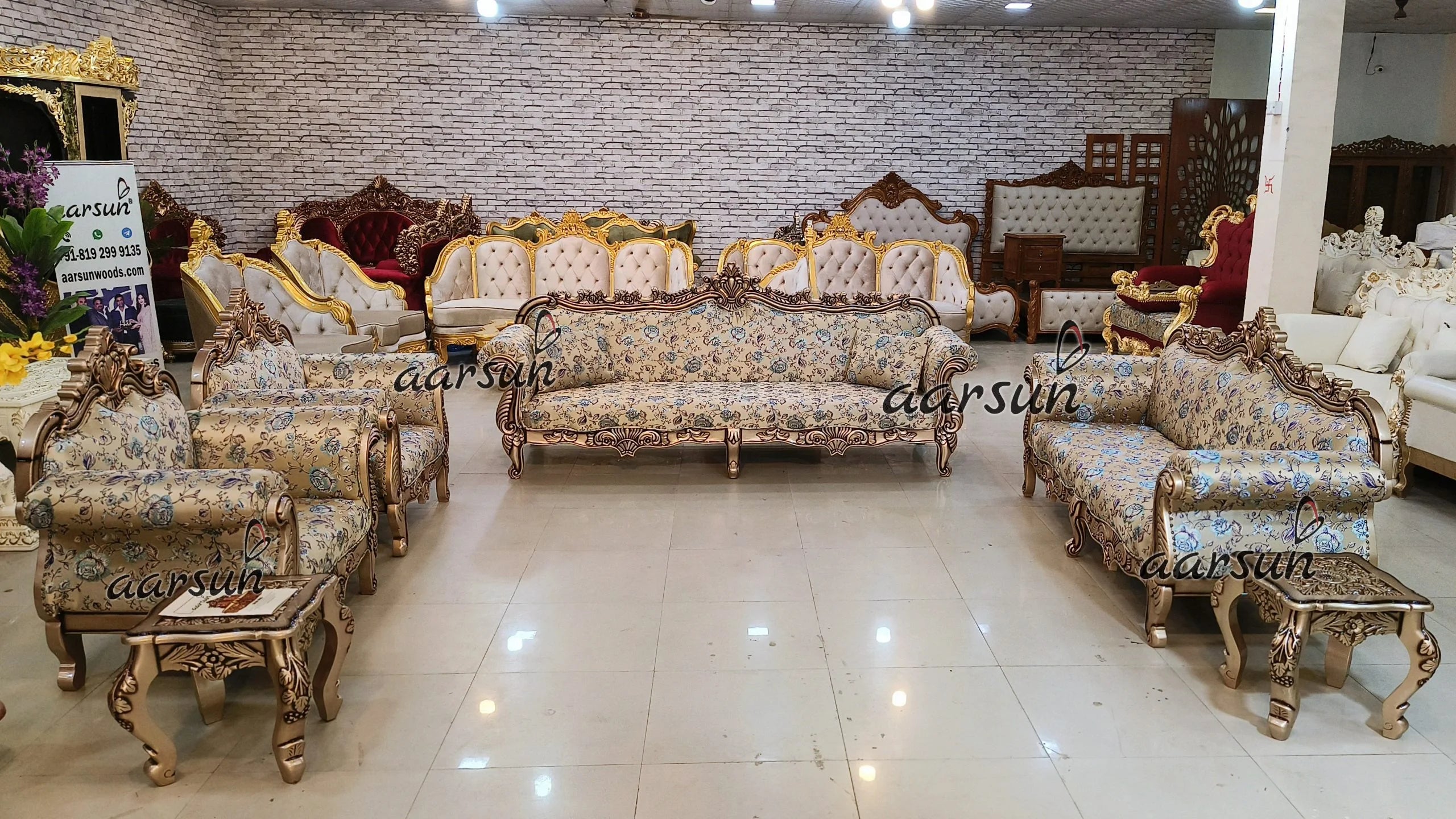 Luxury Champagne Gold Sofa Set (2025) – Rajghar
