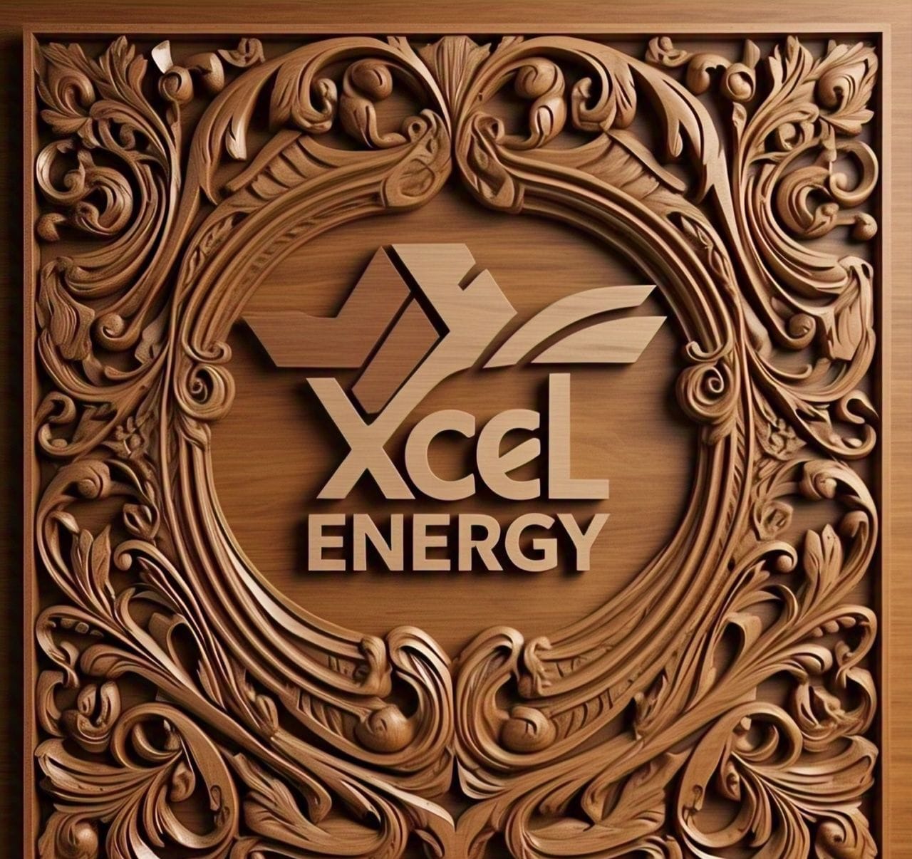 Handcrafted Wooden Logo for Xcel Energy 2025 – Rajghar
